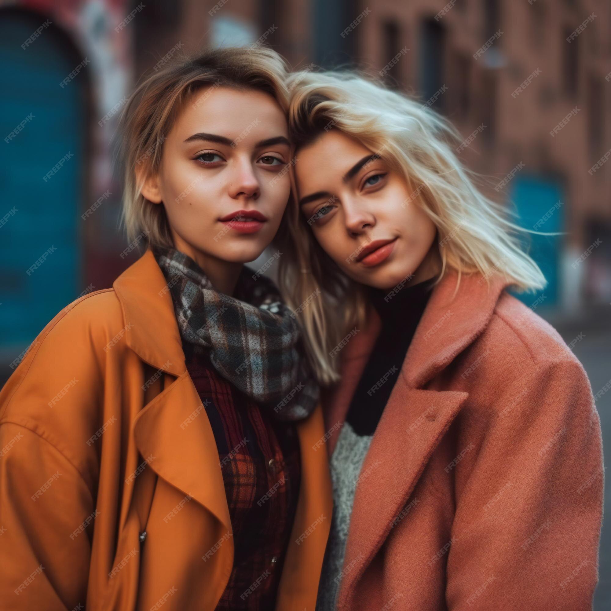Premium Ai Image Portrait Of Two Young Beautiful Girls In A Coat On The Street