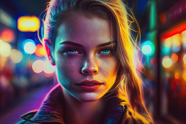 Premium Ai Image Portrait Of A Woman With Striking Blue Eyes