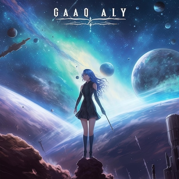 Premium AI Image | A poster for gaq aliy shows a woman standing on a rock. Premium AI Image | A poster for gaq aliy shows a woman standing on a rock.