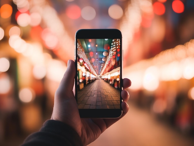 Premium AI Image | POV hand holding smartphone mockup Premium AI Image | POV hand holding smartphone mockup