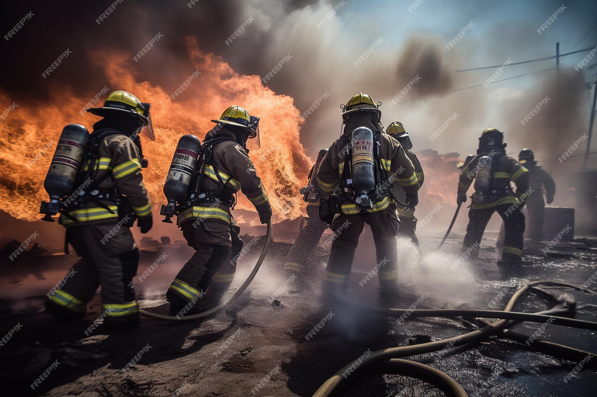 Premium Photo A Powerful Image Of Firefighters Battling A Fire