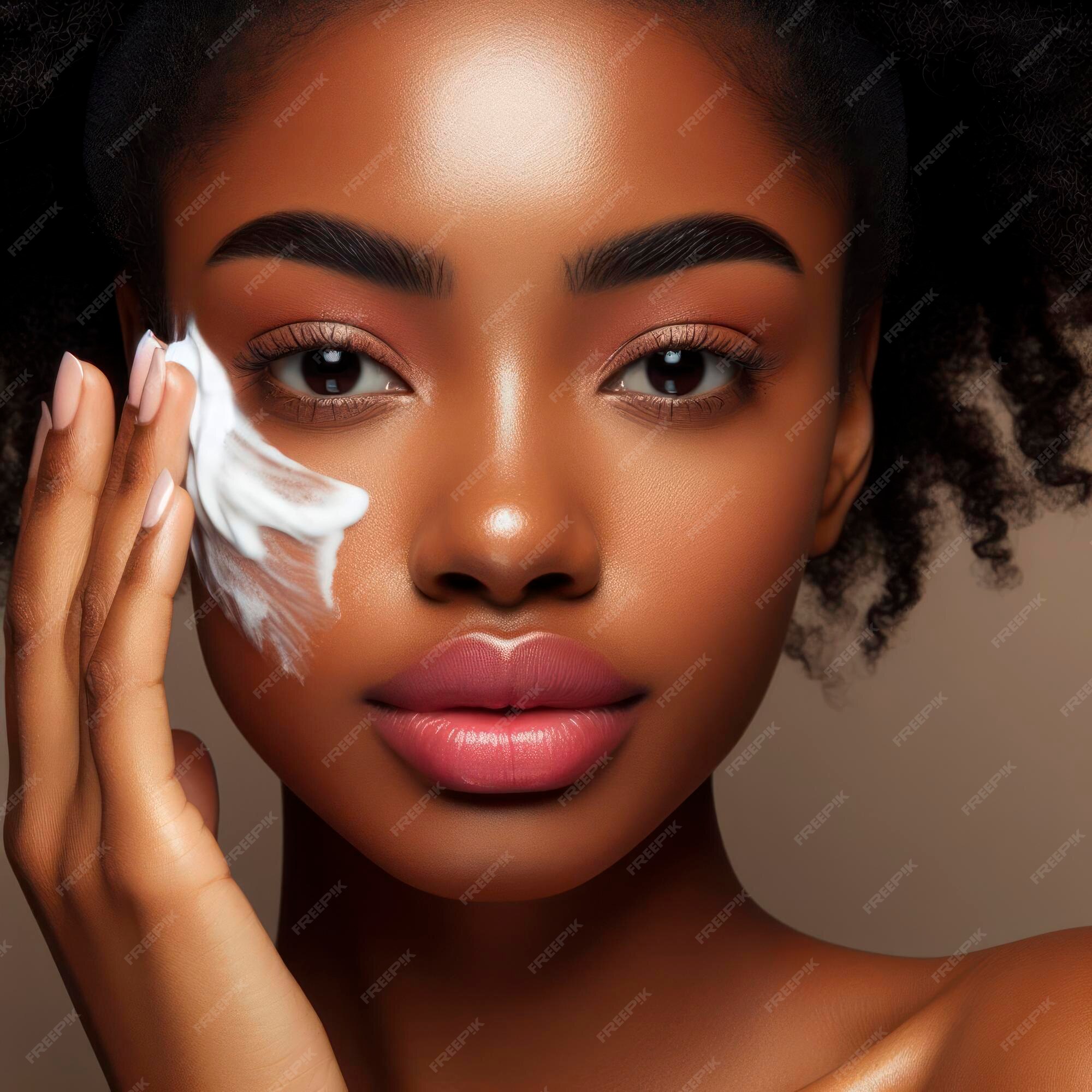 Premium Photo A Pretty Black Women For Face Wash Product Model With Hand On Her Face Healthy