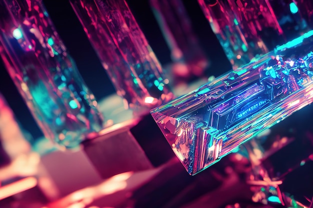 완전히 작동하는 서버 랙의 여러 행으로 데이터 처리 최신 통신 인공 지능 데이터베이스 슈퍼 컴퓨터 프리미엄 사진