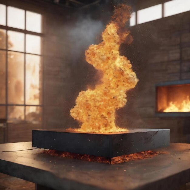 Premium Ai Image Product Display Stand And Fire Particles 3d Rendering