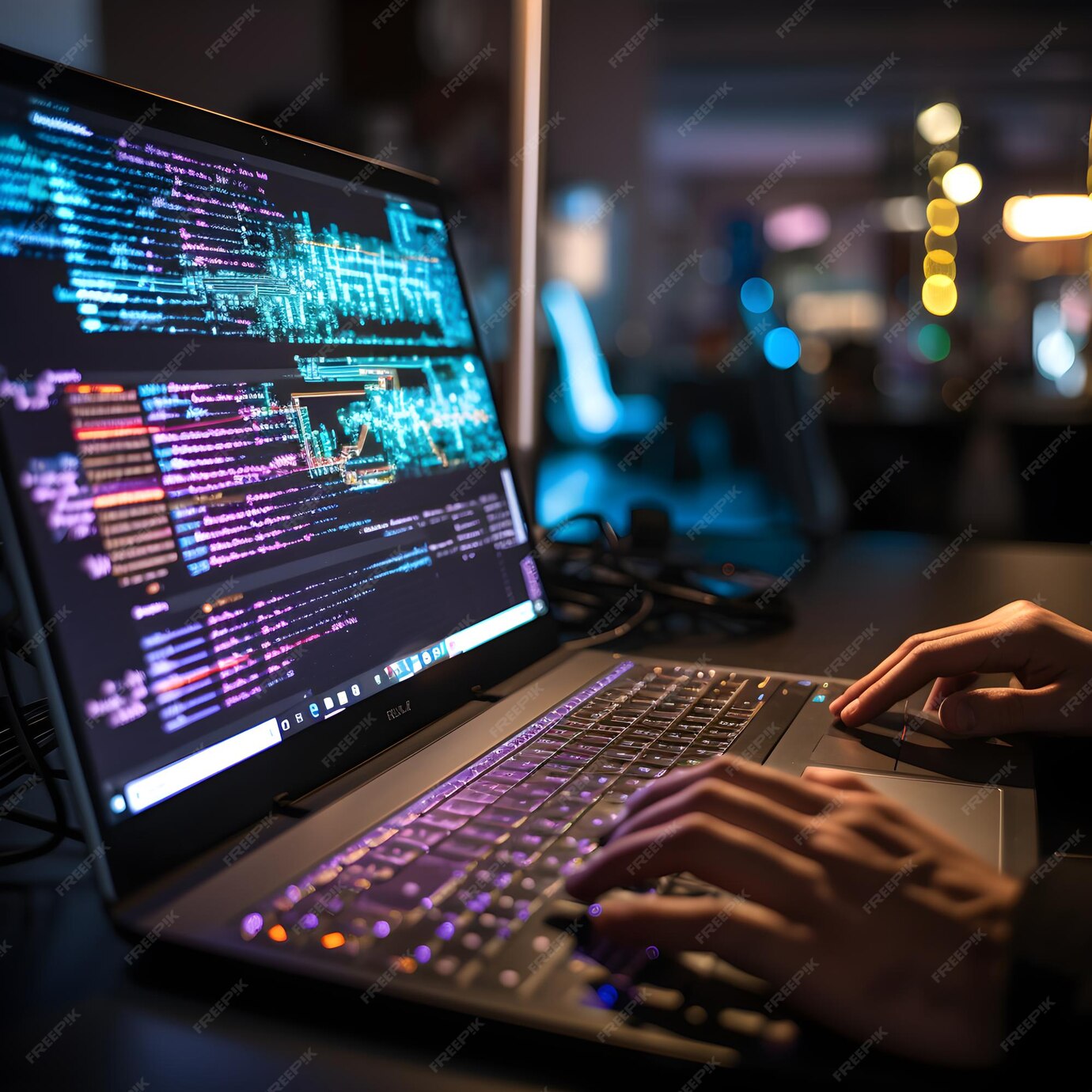 Professional Coder Programming In Javascript Python C A Modern Coding Desk Setup Premium Ai