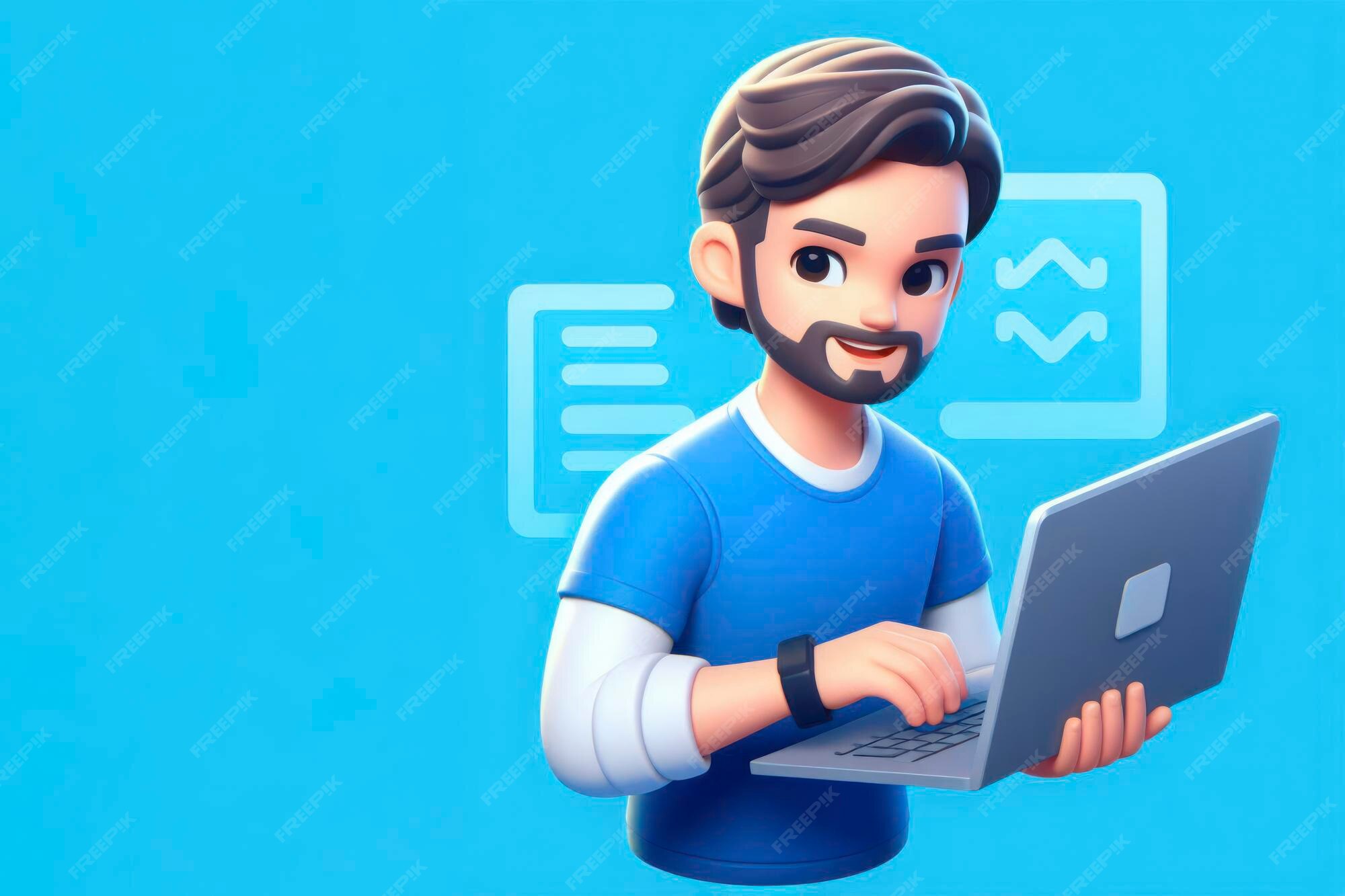 Premium Ai Image Programmer 3d Character Game Developer Or Coder Guy In Uses Computer Laptop