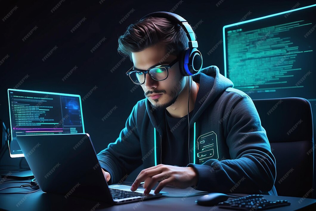 Premium Photo | Programmer or coder programming on computer text of code of program Portrait man ...