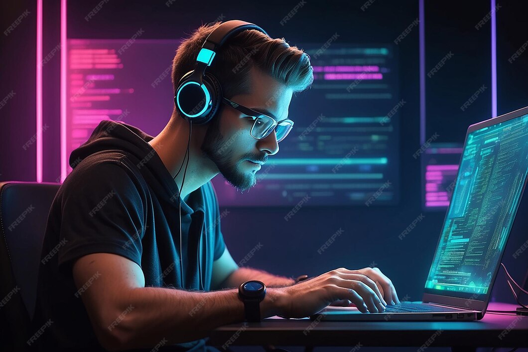 Premium Photo | Programmer or coder programming on computer text of code of program Portrait man ...