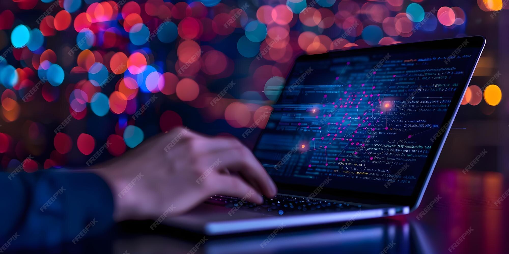 Programmer coding data science on laptop for global internet network in future Concept Data ...