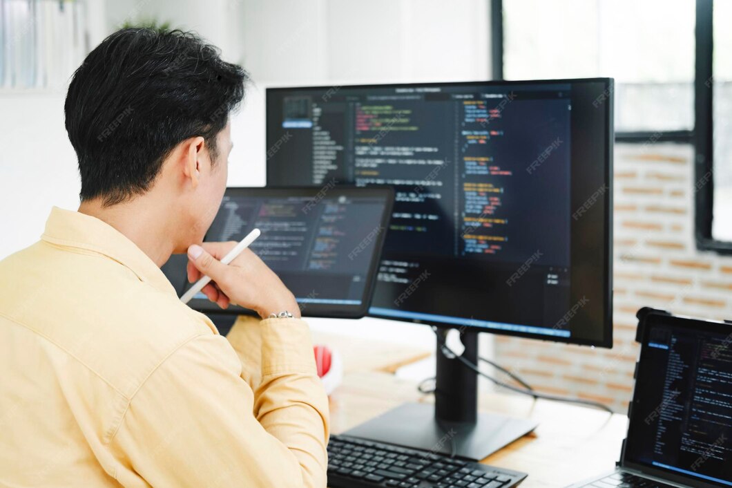 Premium Photo | Programmer coding and developing software or application project