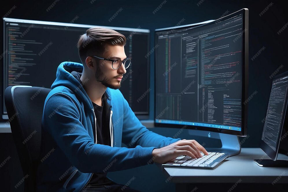 Programmer engineering and coding Programmer working on code for web ...