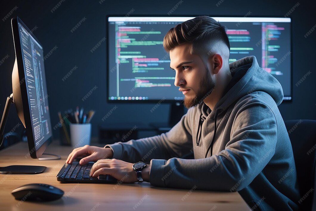 Premium Photo | Programmer engineering and coding Programmer working on ...