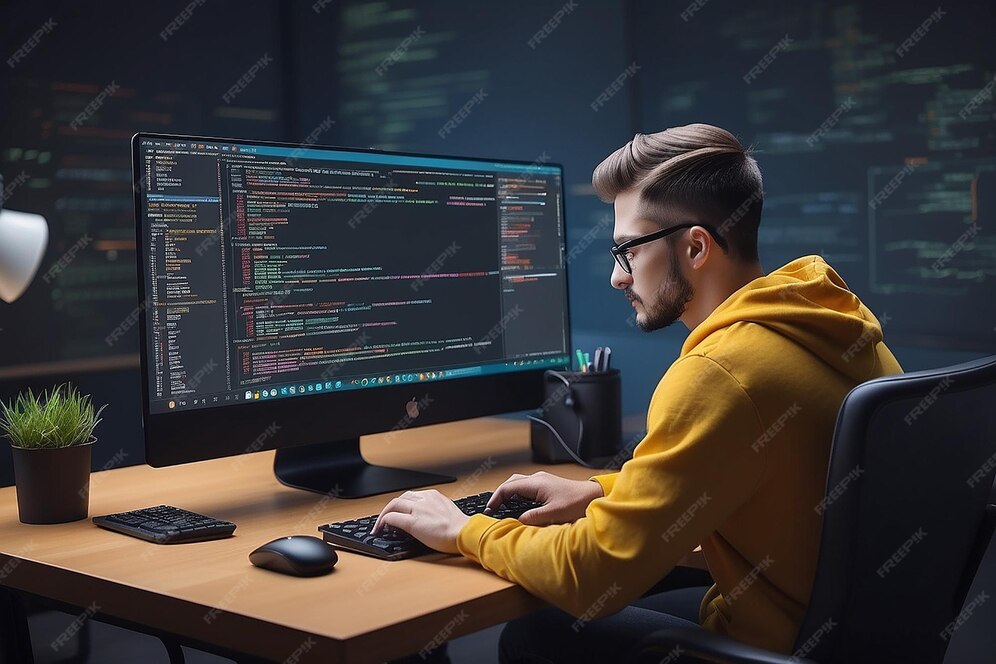 Programmer engineering and coding Programmer working on code for web ...