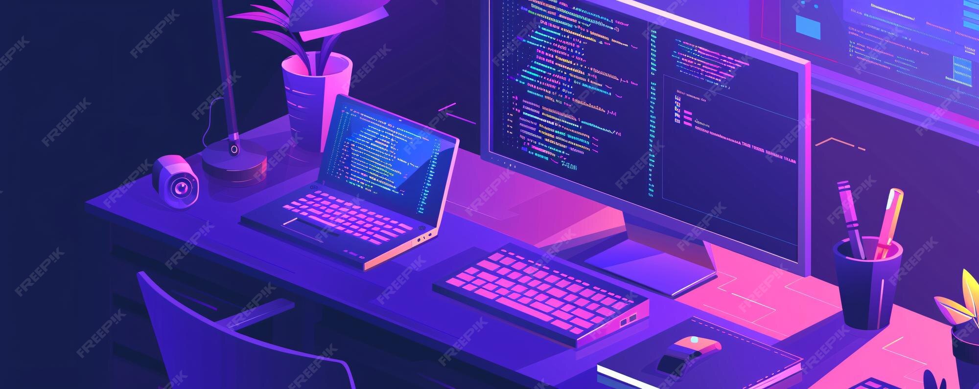 Premium Photo | Programmer is coding on his computer with multiple ...