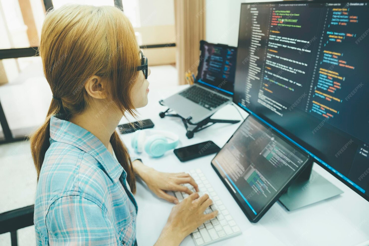 Premium Photo | Programmer is coding and programming software