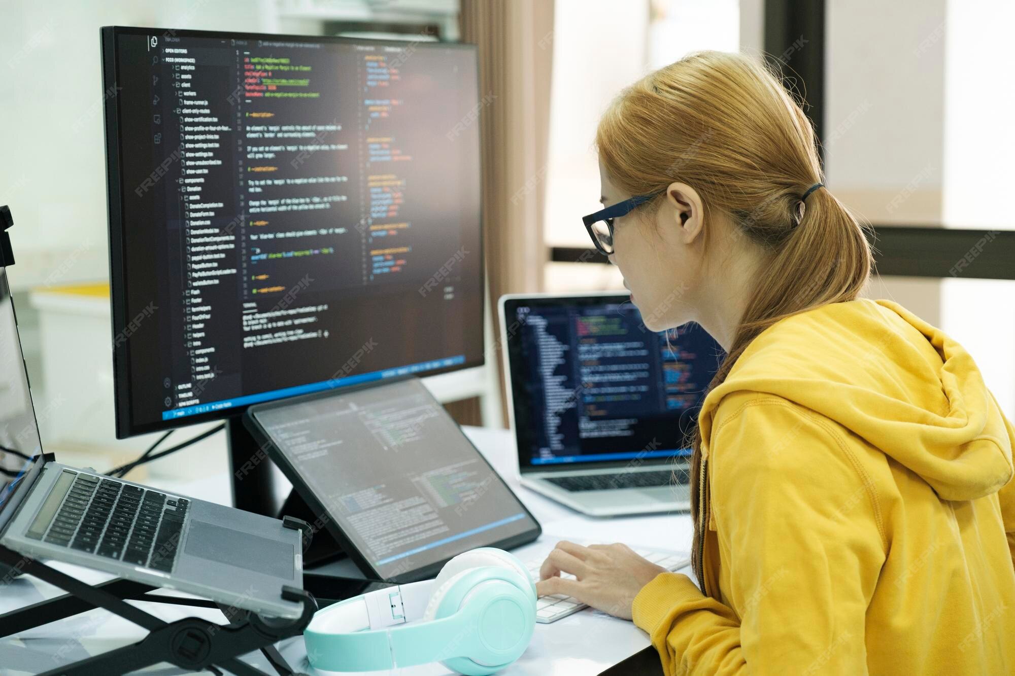 Premium Photo | Programmer is coding and programming software