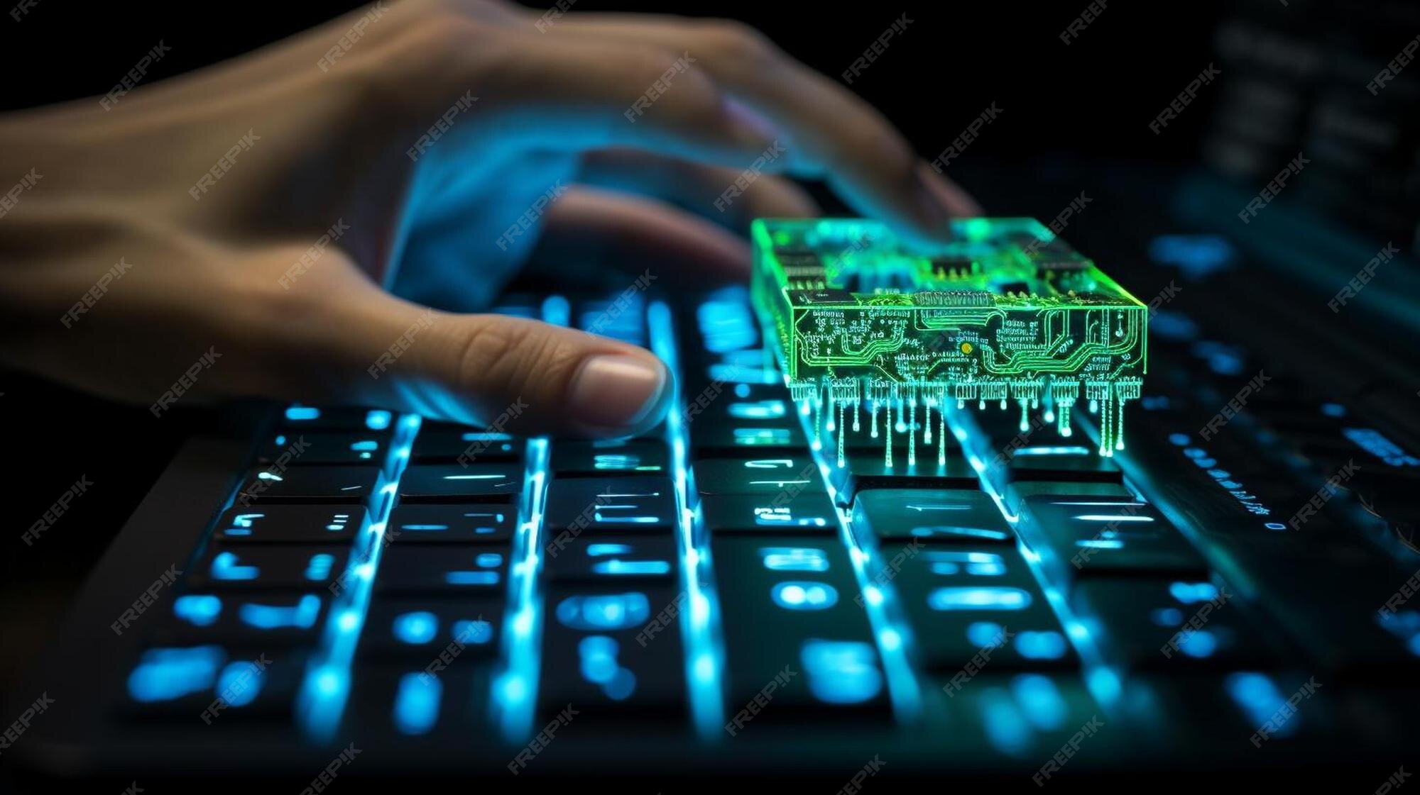 Premium Photo | A programmer is typing a code on a keyboard to protect ...