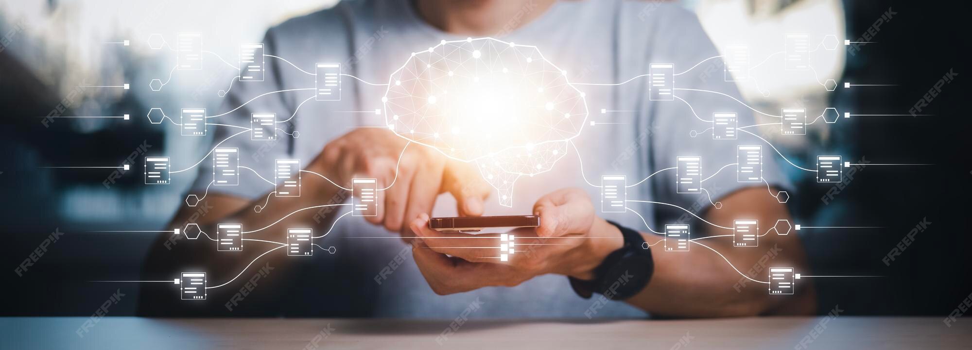 Premium Photo | Programmer people hand touching ai artificial intelligence software engineer ...