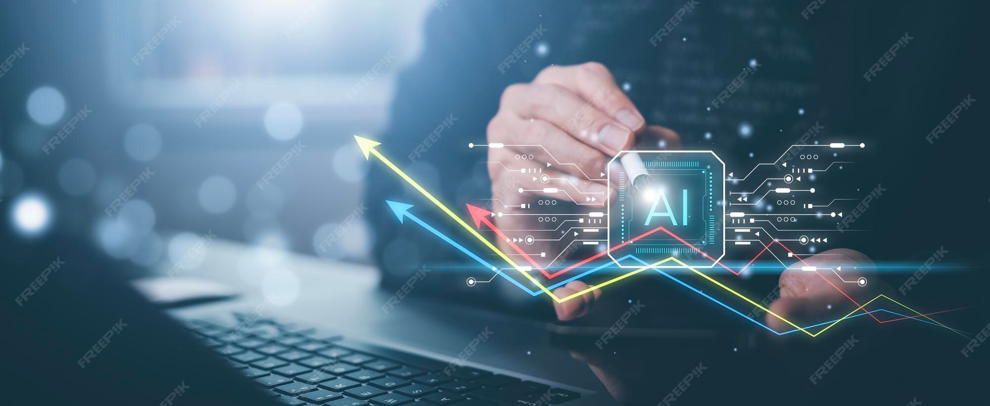 기술 아이콘과 이진 코드 빅 데이터 Ai 봇 디지털 기계가 있는 노트북 컴퓨터에서 Ai 인공 지능 소프트웨어 엔지니어 코딩으로 노트북이나 스마트폰을 사용하는 프로그래머