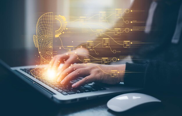 Premium Photo Programmer People Working Laptops Or Smartphones With Ai Artificial Intelligence