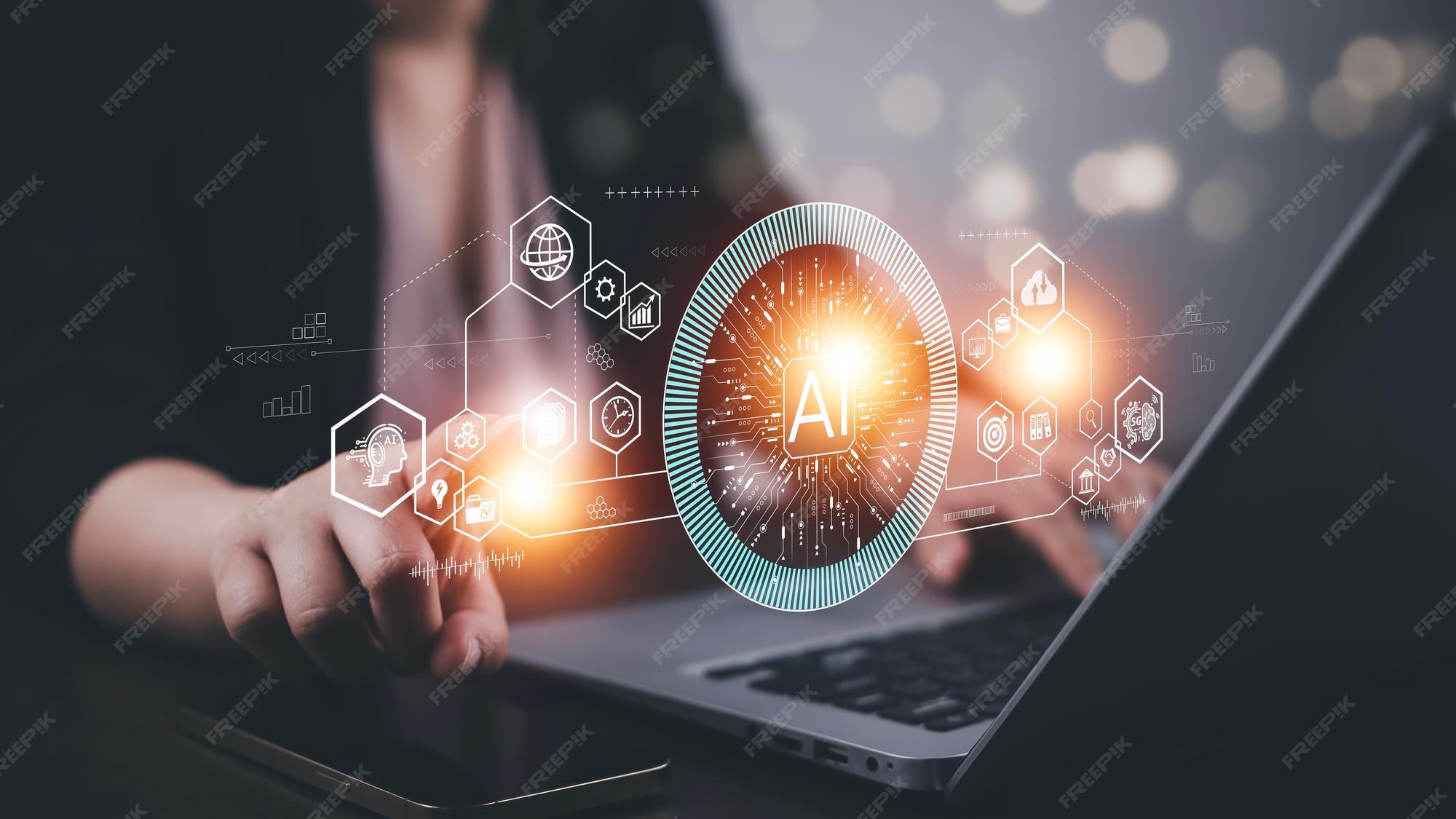 Premium Photo | Programmer people working laptops or smartphones with ai artificial intelligence ...