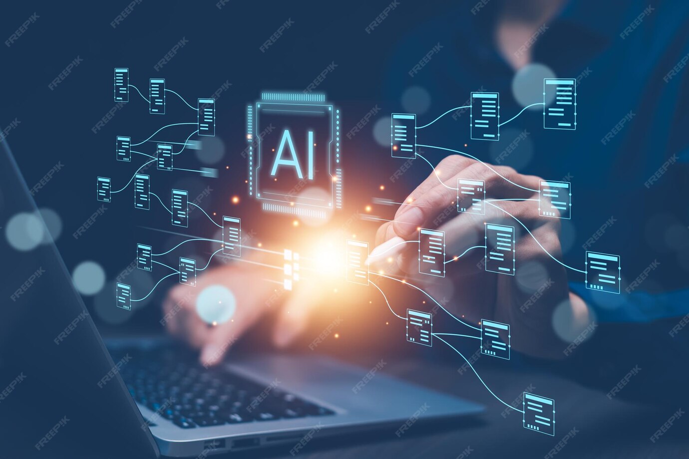 Premium Photo | Programmer people working laptops or smartphones with AI artificial intelligence ...