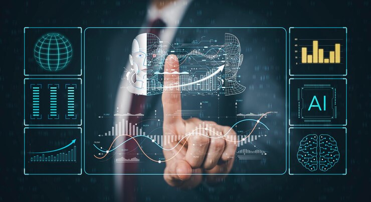 Premium Photo | Programmer people working and touch virtual screen ai ...