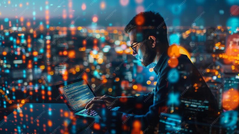 Premium Photo | Programmer software developer managing projects on laptop computers and smart ...