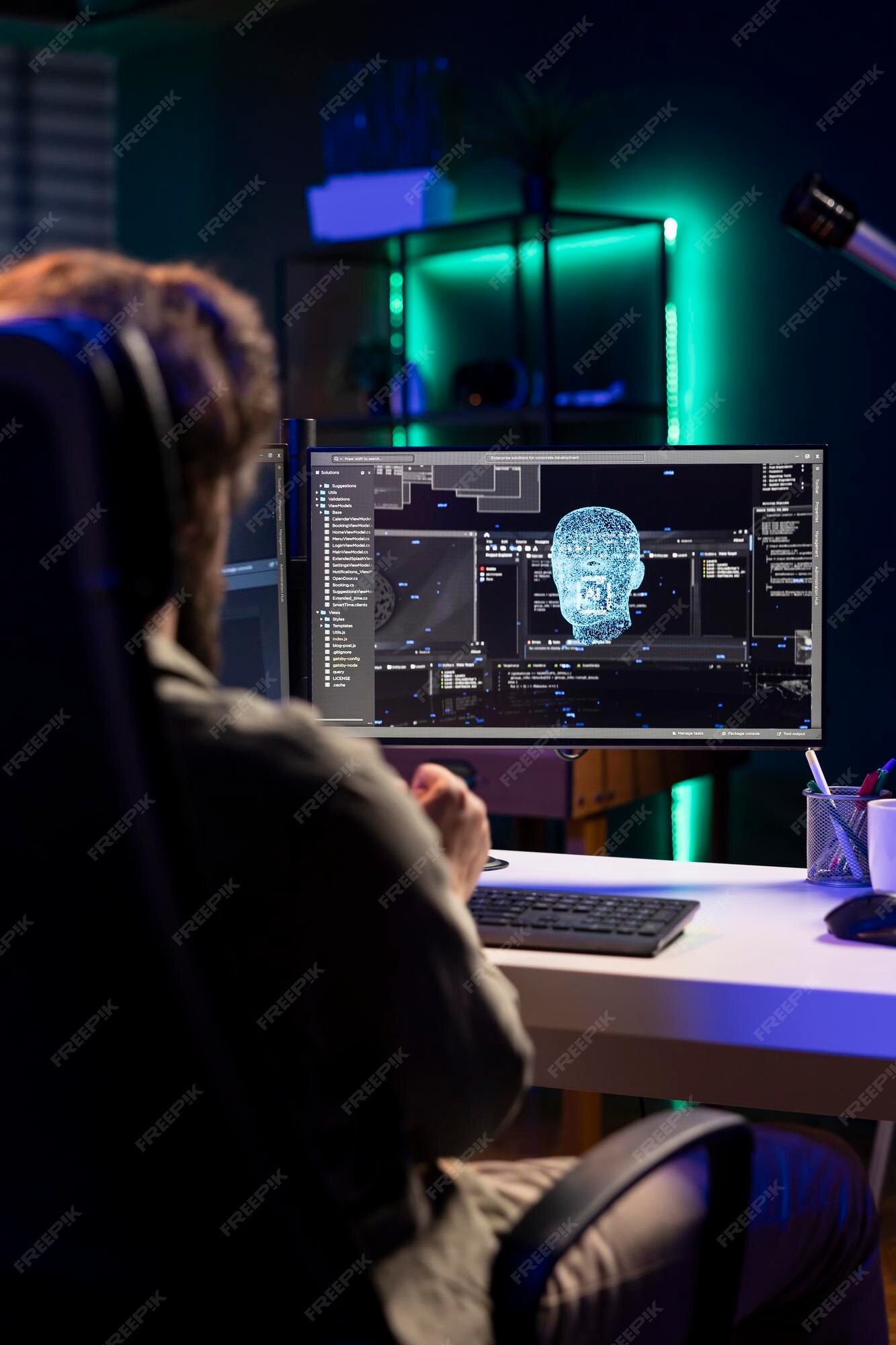 Premium Photo | Programmer updating artificial intelligence neural networks writing binary code