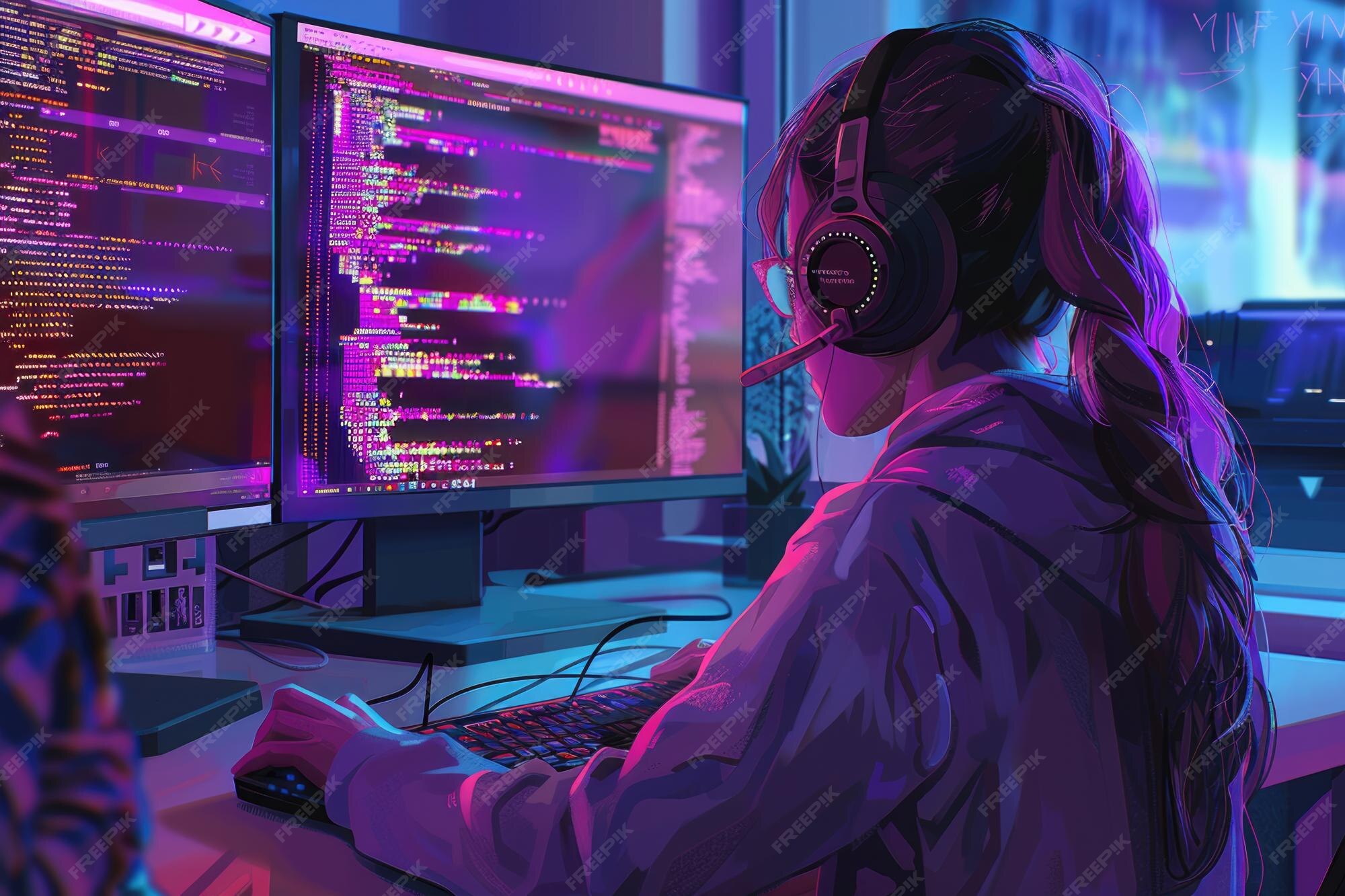 Premium Photo Programmer Woman Coding On Computer Coder Girl