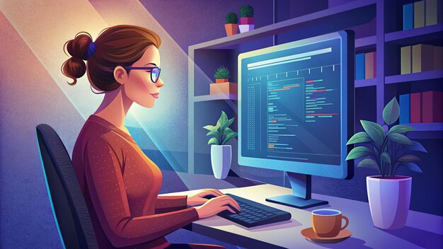Programmer Woman Coding On Computer | Premium AI-generated image Programmer Woman Coding On Computer | Premium AI-generated image