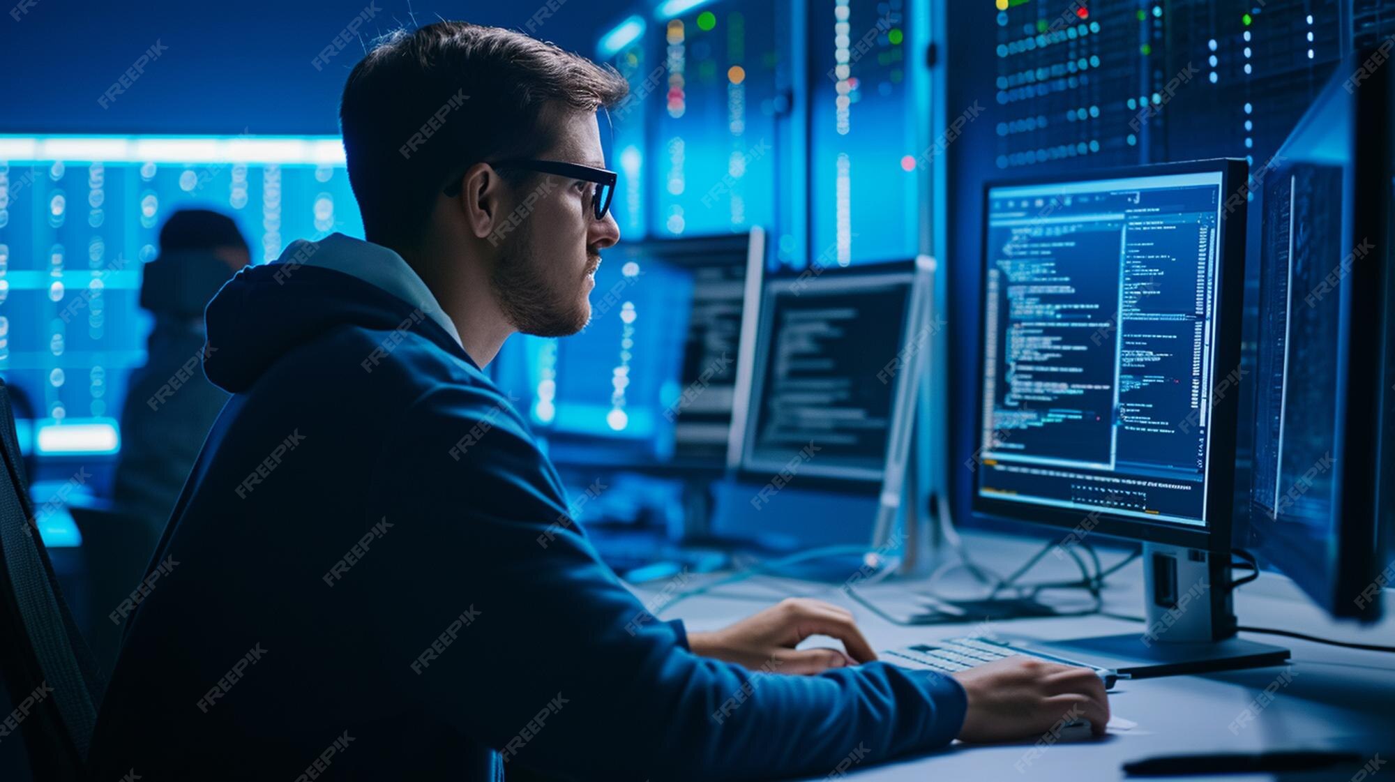 Premium Photo | Programmer working in the computer coding and coding ...