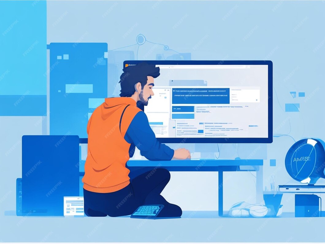 Premium Photo | Programmer working concept for web banner Man work with code and programming at ...