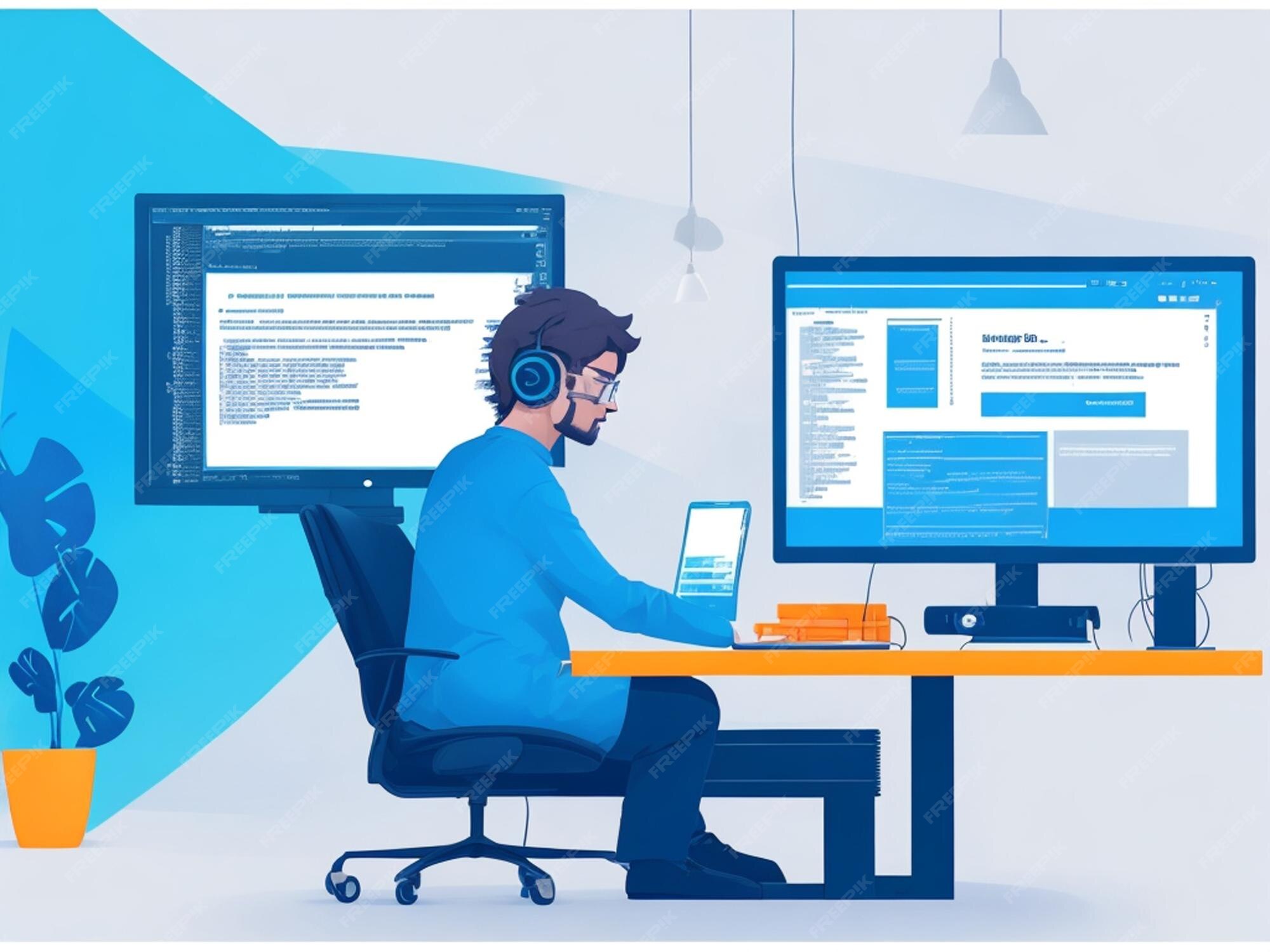 Premium Photo | Programmer working concept for web banner Man work with code and programming at ...