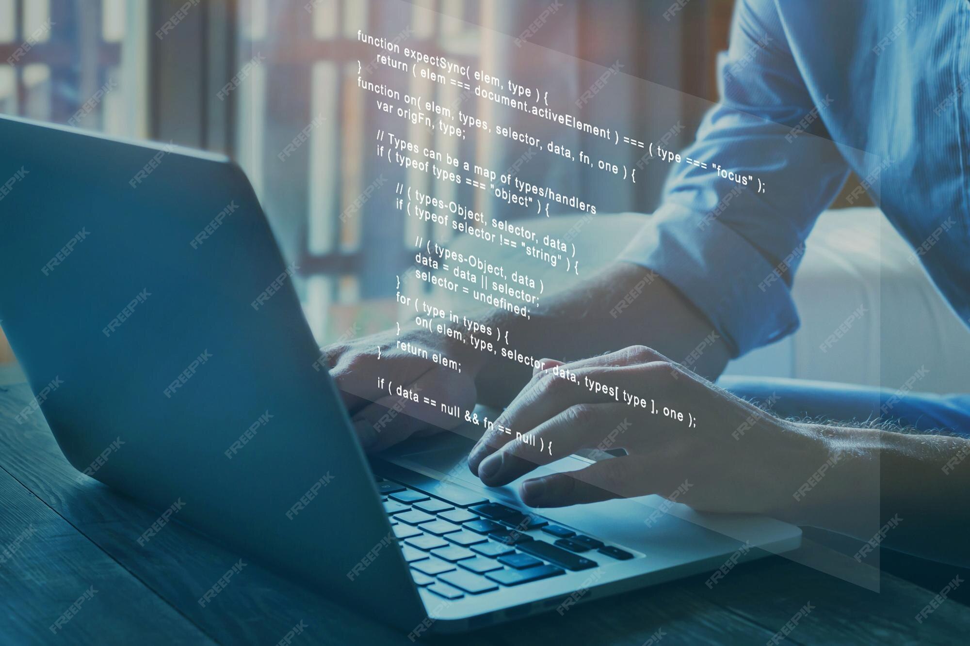 Premium Photo Programmer Writing Programming Code Script On Virtual Screen