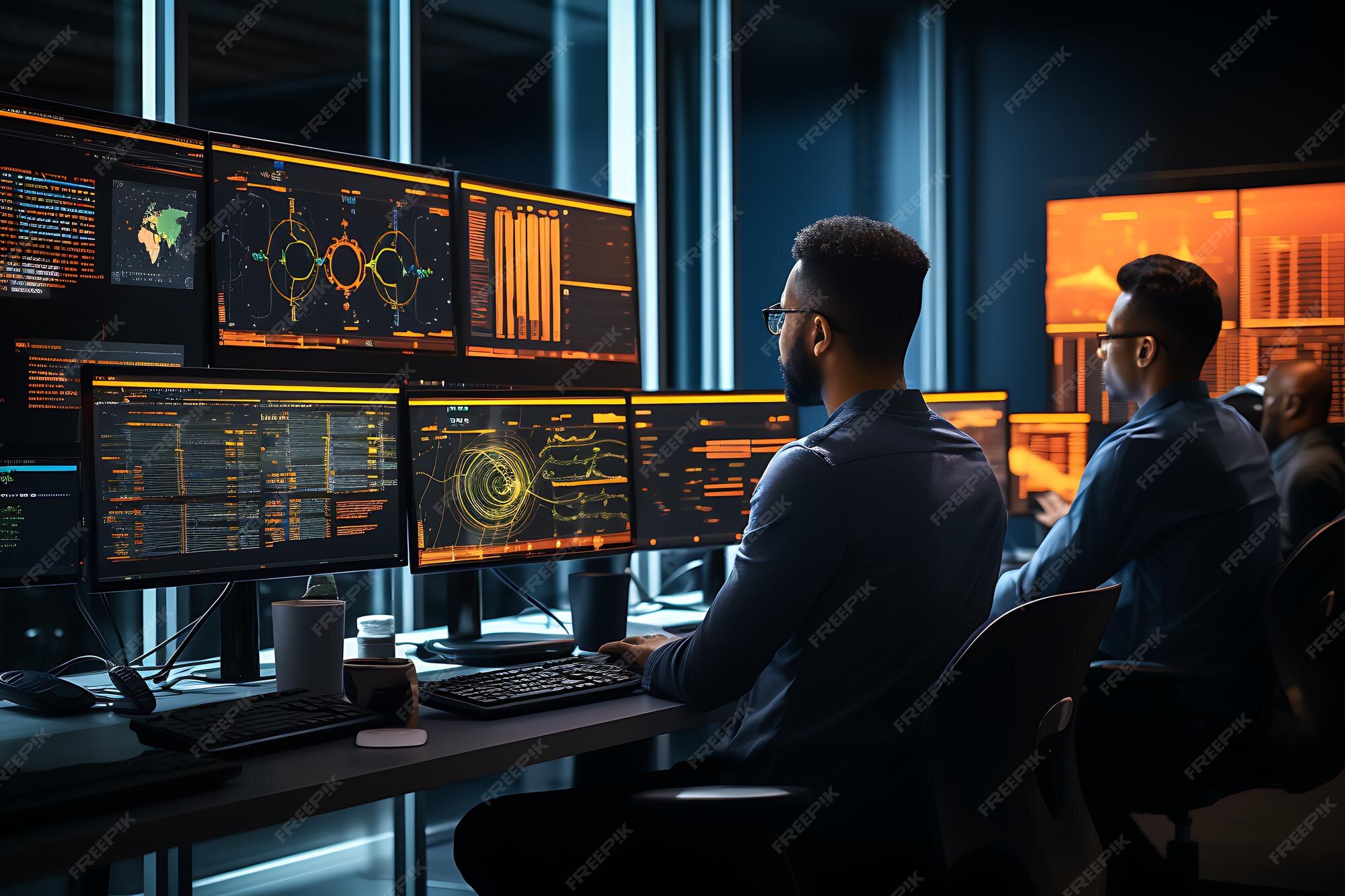 Premium Photo Programmers At Computer Using Low Code Platform On Computer