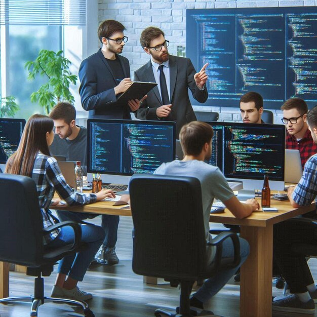 Programmers Discussing Code Optimizations | Premium AI-generated image Programmers Discussing Code Optimizations | Premium AI-generated image