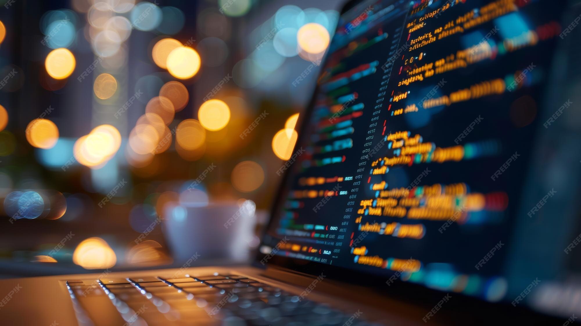 Programming code on laptop computer Programming and coding concept Blurred background | Premium ...