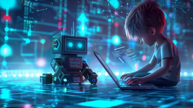 Premium Photo | Programming game AI robot in stem school which kids ...