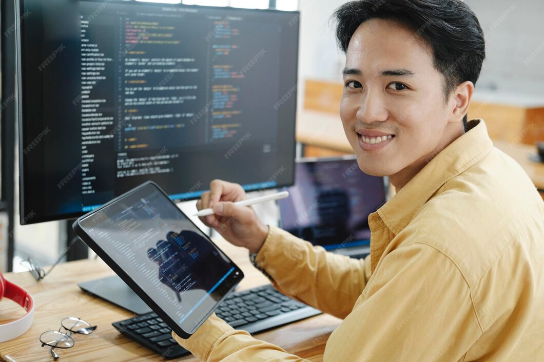 Premium Photo | Programming Programmer Working On Computer In IT Office ...