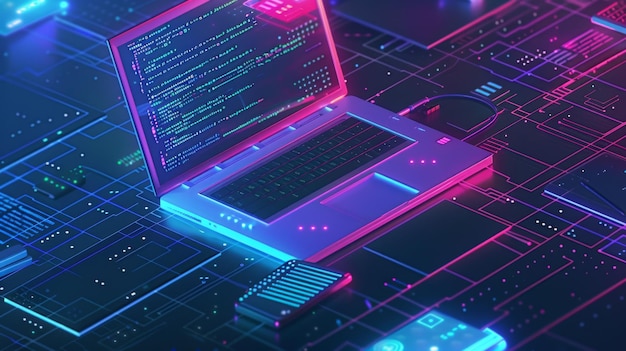 Premium Photo | Programming software development using isometric computer technology Developing ...