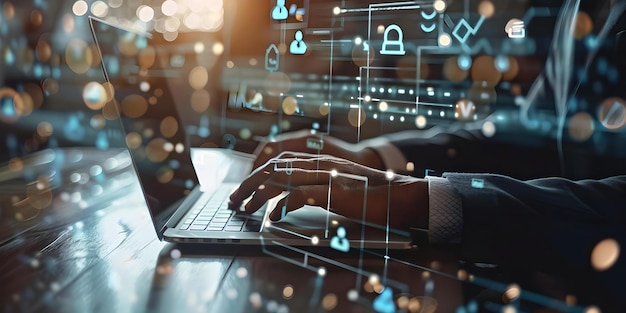 Premium Photo Protecting Business And User Data With Secure Cyber Network Protection Measures