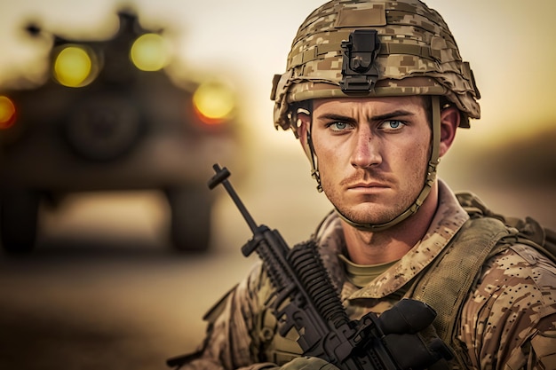 Premium AI Image | Proud army soldier portrait Neural network AI generated Premium AI Image | Proud army soldier portrait Neural network AI generated