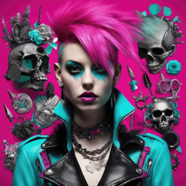 Premium Ai Image Punk Girl With A Stylish Hairstyle On A Bright Background