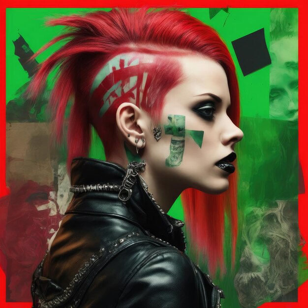 Premium Ai Image Punk Girl With A Stylish Hairstyle On A Bright Background