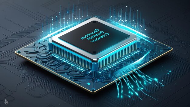 Quantum computer large data processing database concept CPU isometric banner Central Computer ...