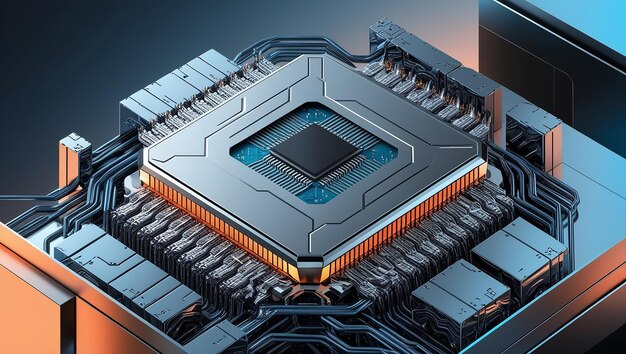 Quantum Computer Large Data Processing Database Concept Cpu Isometric