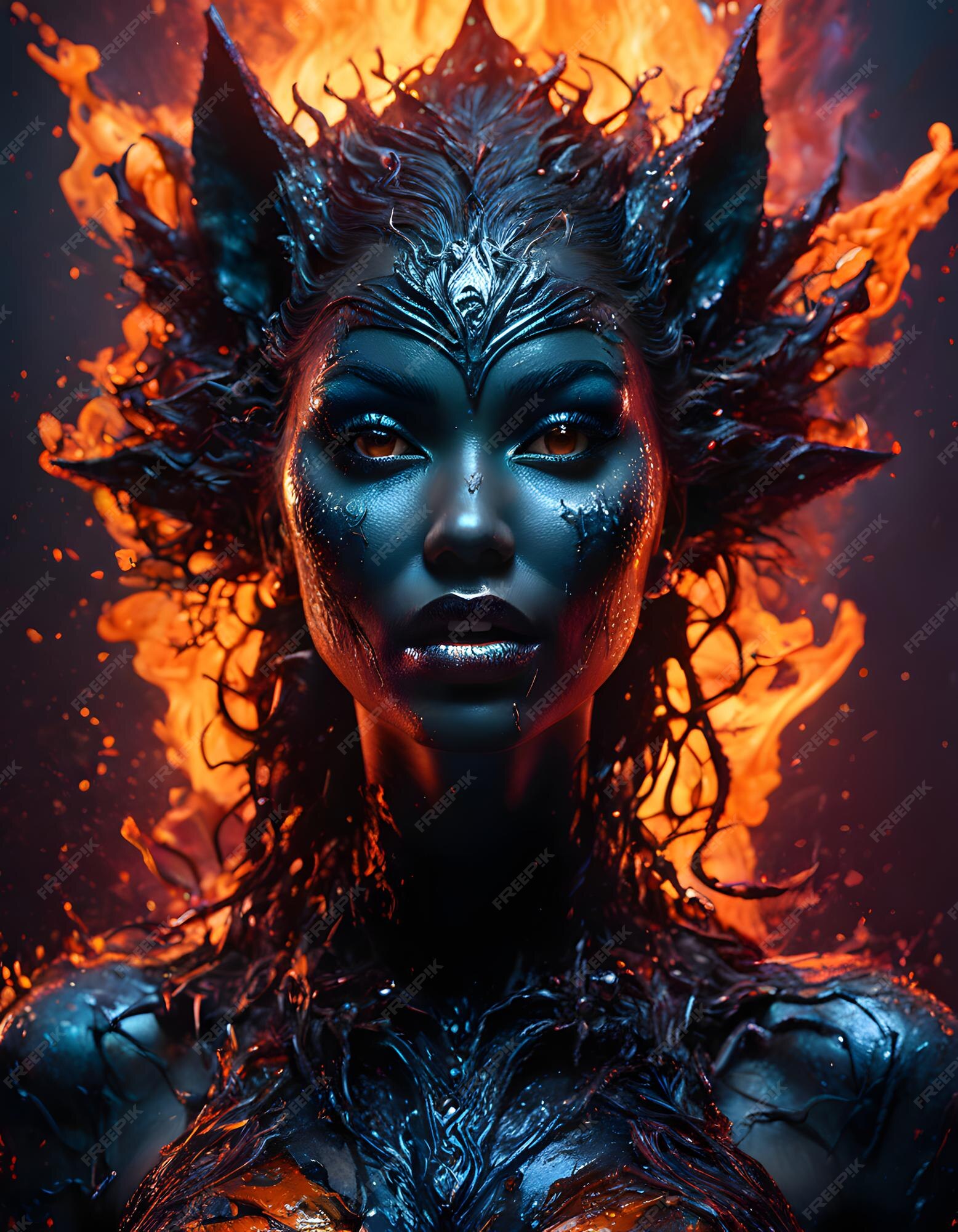 Premium Photo A Quirky Liquid Portrait Of A Hauntingly Beautiful Dark Werewolf Woman