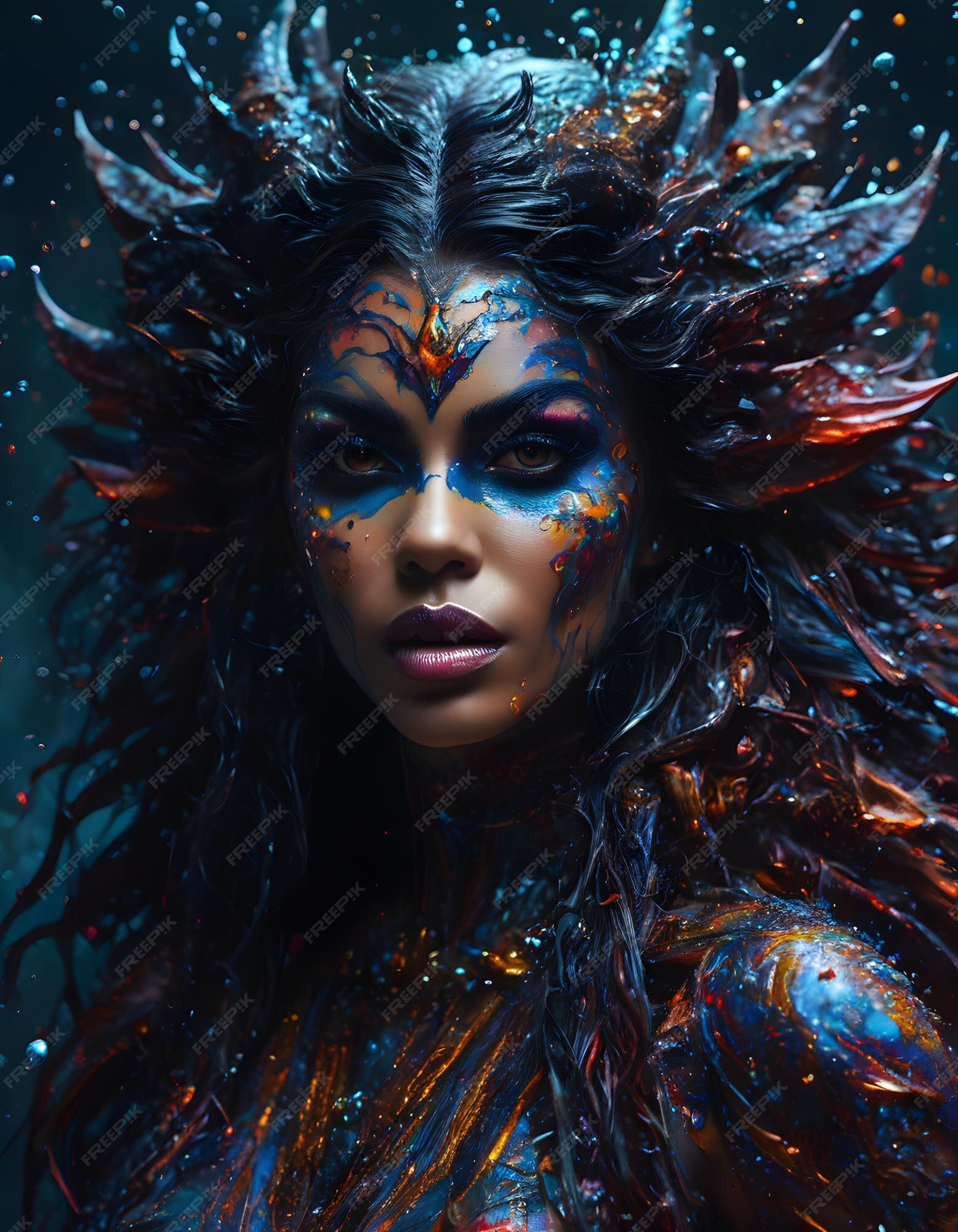 Premium Photo A Quirky Liquid Portrait Of A Hauntingly Beautiful Dark Werewolf Woman