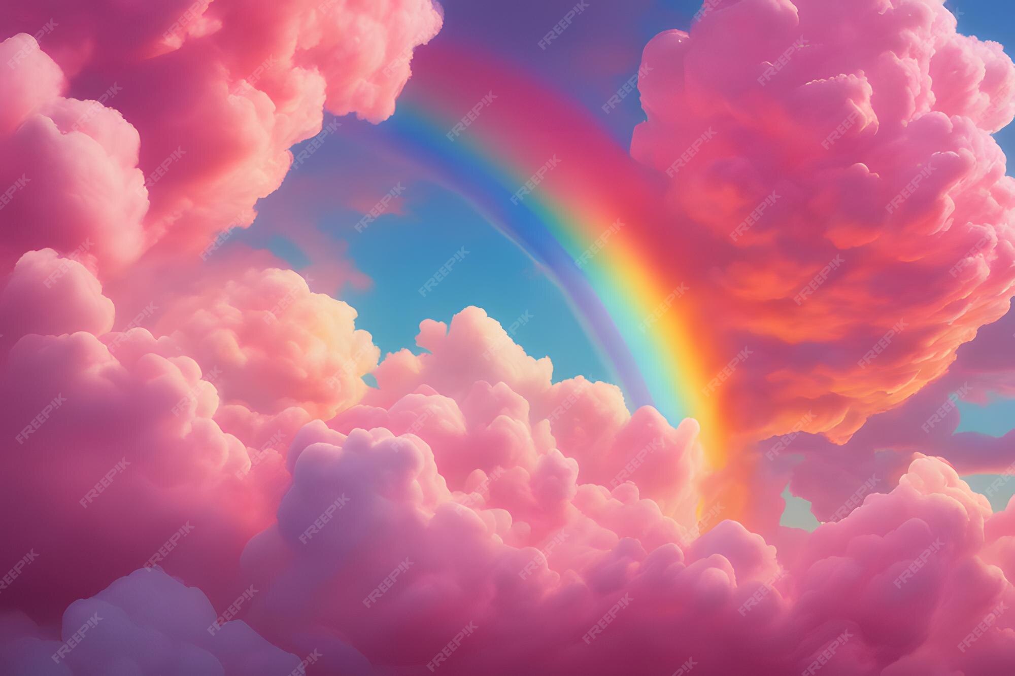 虹の綿菓子の雲の背景 Ai で生成された虹の綿菓子の雲 プレミアム写真